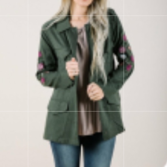 Piper & Scoot | Jackets & Coats | Green Floral Embroidered Utility ...